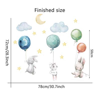 Cute Lovely Flying Rabbits Wall ers Balloons Moon Star Cloud