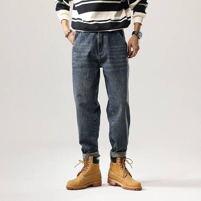 Mens Tapered Jeans Fashion Sreetwear Casual Pants Personali
