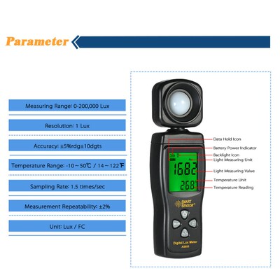 New Smart Sensor AS803 Digital Lux Meter Digital Photometer