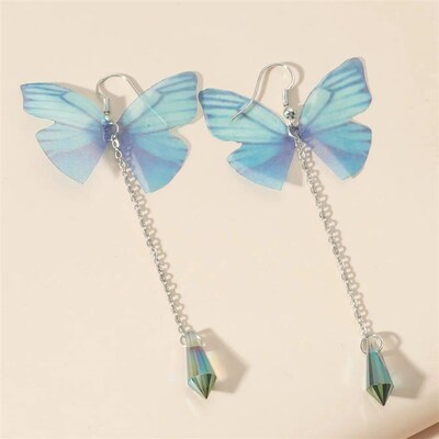 2 Simple Temperament Fresh Blue Butterfly Shape Crystal Tass