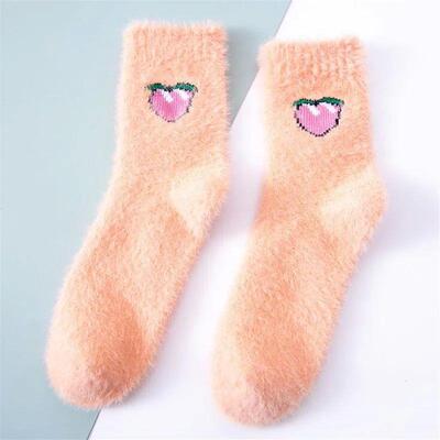 Women Fruit Fluffy Socks Autumn Winter Thermal Fuzzy Happy F