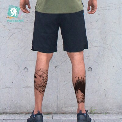 Rocooart Large Tattoo Sticker Wolf In Trees Fake Tattoo