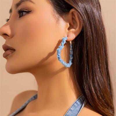Retro+Exaggerated+Denim+Print+Cloth+Earring+Simple+Wrapped+H