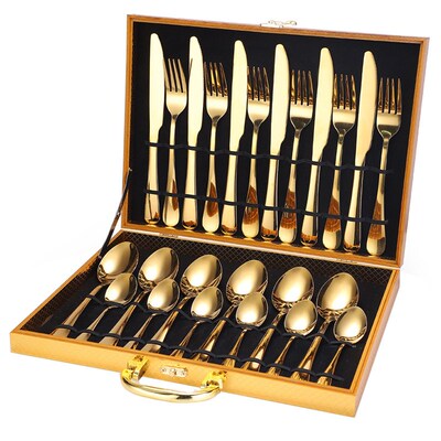 24pcsWestern tableware cutlery set knife fork Silverware Set