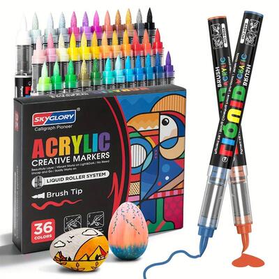 36 brightly colored acrylic markers with soft and flexible b