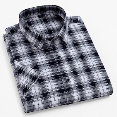 New Cotton Plaid Shirts For Men Short Sleeve Without Pocket