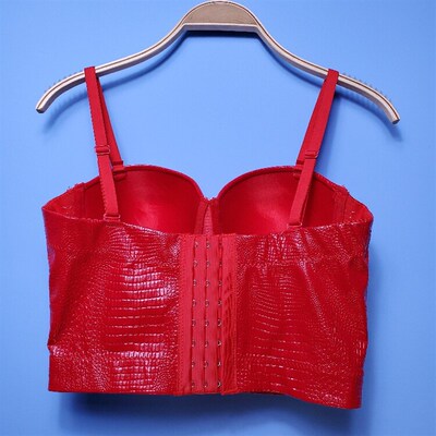 Crocodile pattern pu leather tank tops gemstones Bralet Cors
