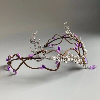 Fairy Crown elven Diadem Silver Woodland Forest Tiara Purple