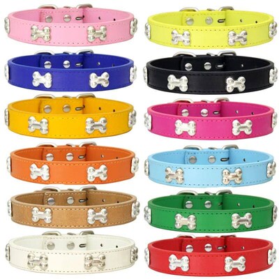 Bone Leather Durable Pet Dog Collars Puppy Pug Collars for S