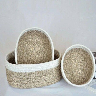 3 Pcs Hamper Desktop Storage Basket Cotton Rope Woven Keys