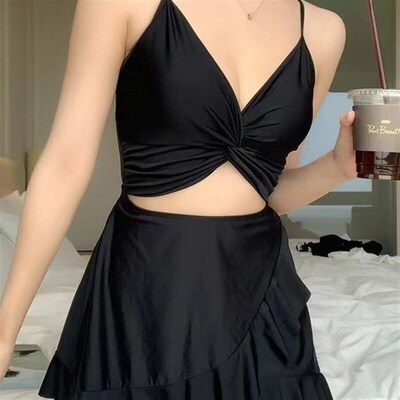 Solid Color Strappy Bikini Small Chest Gathered Conservative
