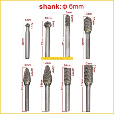 8pcs/set 6mm Shank Solid bide ungsten Milling Cutter Rotary