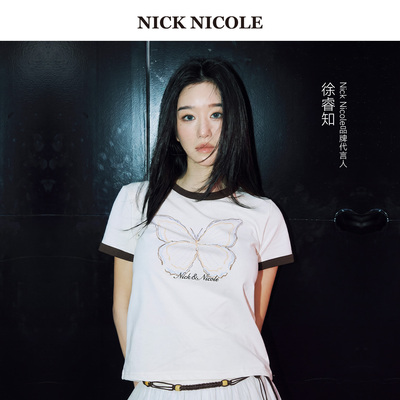 NICK&NICOLE小蝴蝶2026夏新款韩版时尚短袖印花百搭修身松弛韩风