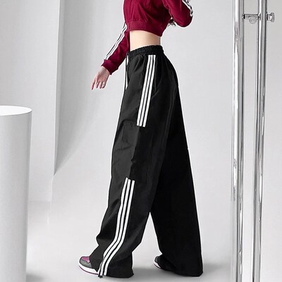 MEXZT Striped Sweatpants Women Hip Hop Setwear Baggy Wide Le