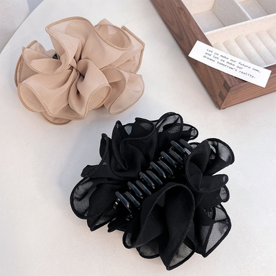 New Large Chiffon Claw Clip Hair Bow Large Size Black Fabric