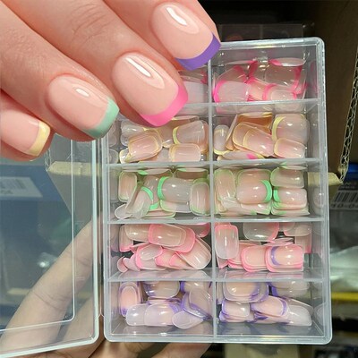 240/120Pcs Colorful French Short Square False Nails Full Cov