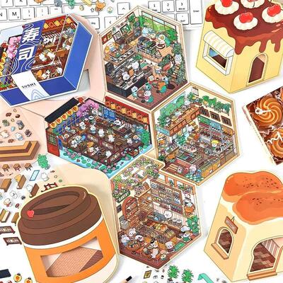 2.5D Cartoon Baking Shop Landscape Sticker Cabin Scene DIY S