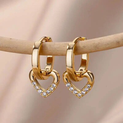 Zircon Heart Pendientes Earring For Women Stainless Steel Go