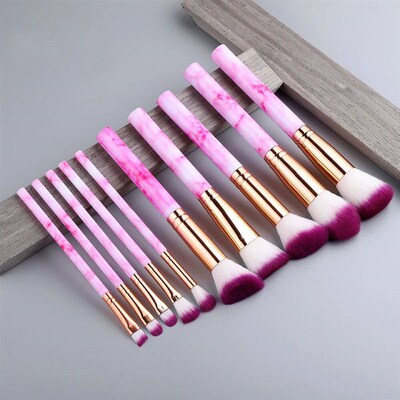 10Pcs Marble Makeup Brushes Tool Set Cosmetic Powder Eye Sha