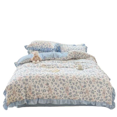 Princess Style Lace Sanding Four-Piece Set Simple Quilt Cove
