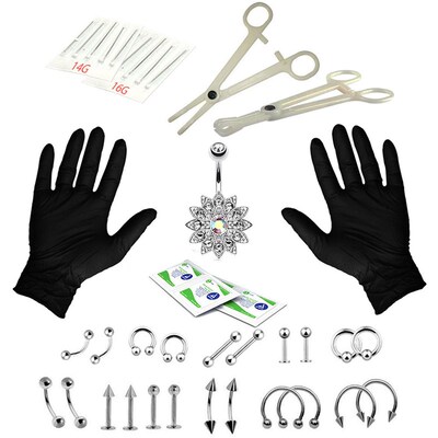 Body Piercing Kit With Needle Pack Nose Septum Belly Button