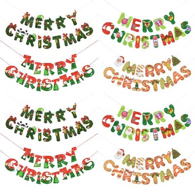 Merry Christmas Letter Banner Pull Flag Xmas Party Decoratio