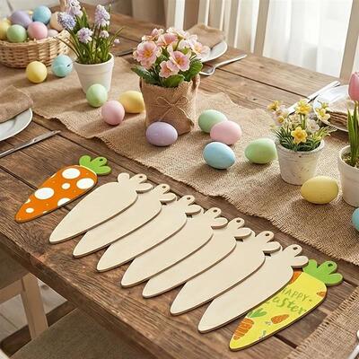 10pcs+Easter+Wooden+Carrot+Decoration+Blank+Wood+Chips,+Holi