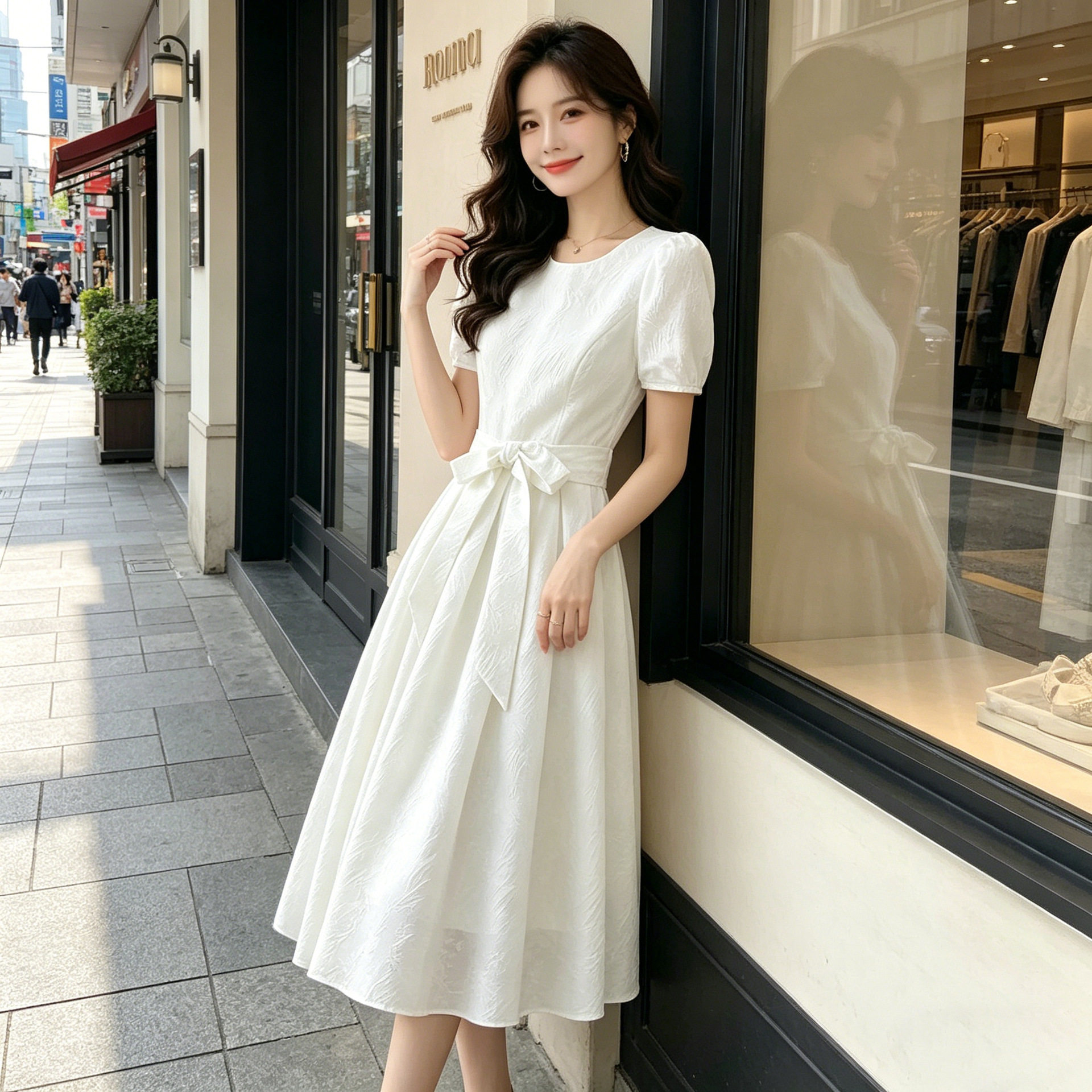 法式赫本风小白裙圆领连衣裙女夏季新爆款设计感气质收腰显瘦裙子