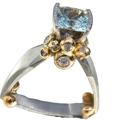 Simple Rings Fashion Electroplated Dualcolor Blue Diamond Zi