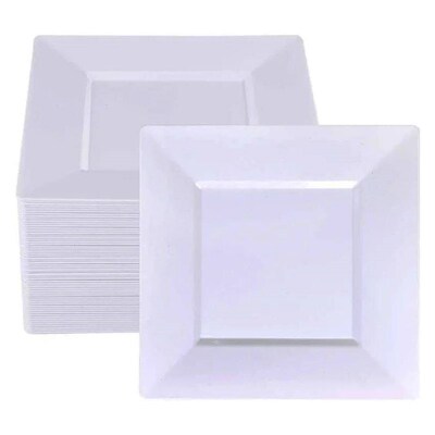 50pcs White Square Plastic Plates-6.5inch Disposable Cake Pl