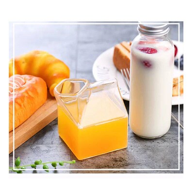 1Pc Half Pint Milk Carton Style Creative Mini Creamer Jug Gl
