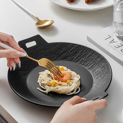 创意陶瓷石纹质感耳盘子家用西餐甜品菜盘高级酒店沙拉摆盘餐具