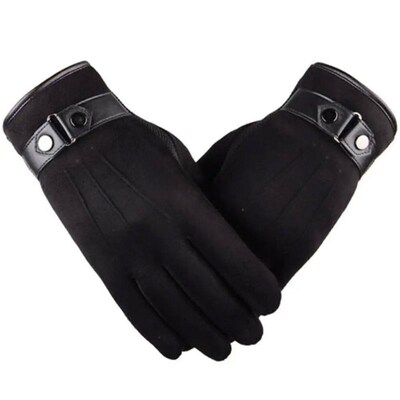 Leather Gloves Suede Touch Screen Gloves Men Winter Thickene