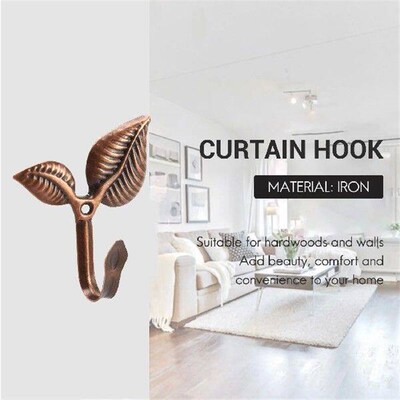 2 x Iron Leaf Shaped Curtain Tie backs Holders Wall Hooks