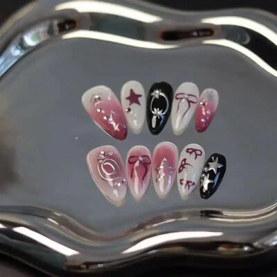 10Pcs Gradient Shiny Handmade Press On Nails Almond False Na