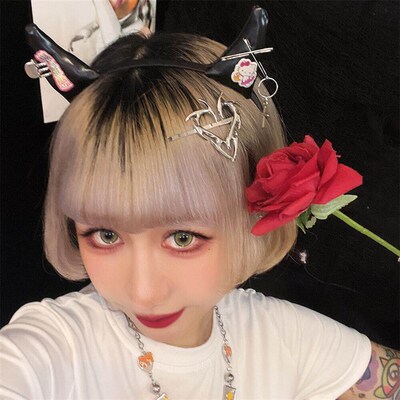 Hip Hop Metal Love Heart Hairpins Korean rendy Cool Girls Si