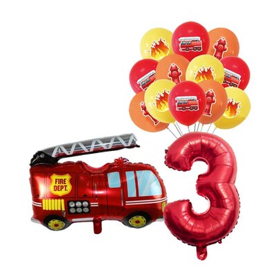 Fireman Theme Foil Balloons Fire Truck Digital Number Balloo