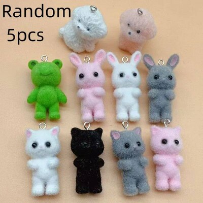 5pcs 3D Cute Animal Fluffy Rabbit Cat Frog Resin Charms Cute