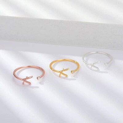 A-Z Initial Rings for Women Open Adjustable Stainless Steel