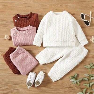 Newborn Baby Girl Boy Clothes Set Solid Color Long Sleeves T