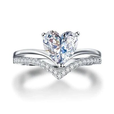 2023 New cate Silver Color White Zircon Stones Heart Rings f