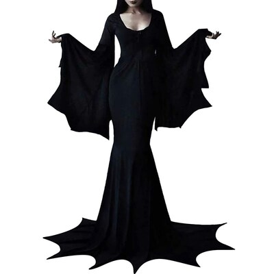 Witchy Costume Morticia Addams Wednesday Train Floor Dress W