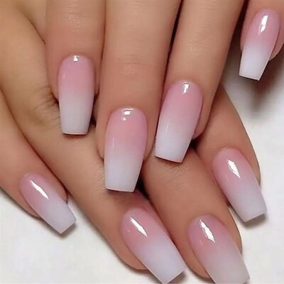 120pcs Pink Ombre Medium Coffin Press On Nails Glossy Handma