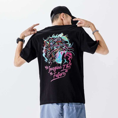 Mens Short-sleeved Color Heavy Embroidered Cotton tendy T-s