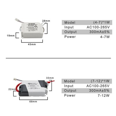 220V LED Driver Constant Current 300mA 240mA Output 1-50W Po