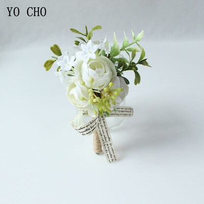 YO CHO Boutonnieres Buttonhole Rose Brooch Wedding Corsages