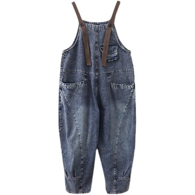 Age-reducing Denim Sling Pants Womens Loose Korean Outer We
