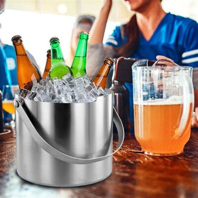 Ice Bucket with Lid Strainer Tong Double Walled Stainless