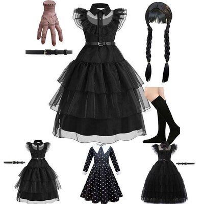 Girls Wednesday Dress Children Addams Halloween Black