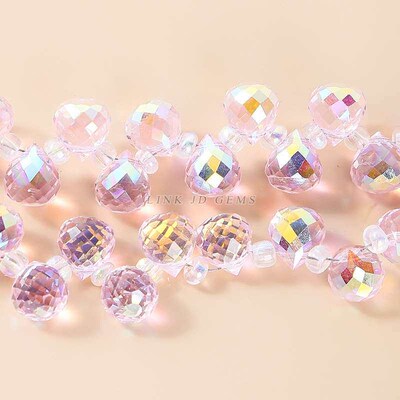 Super Flash Colorful Facet Crystal Drop Beads Cross Hole Gla